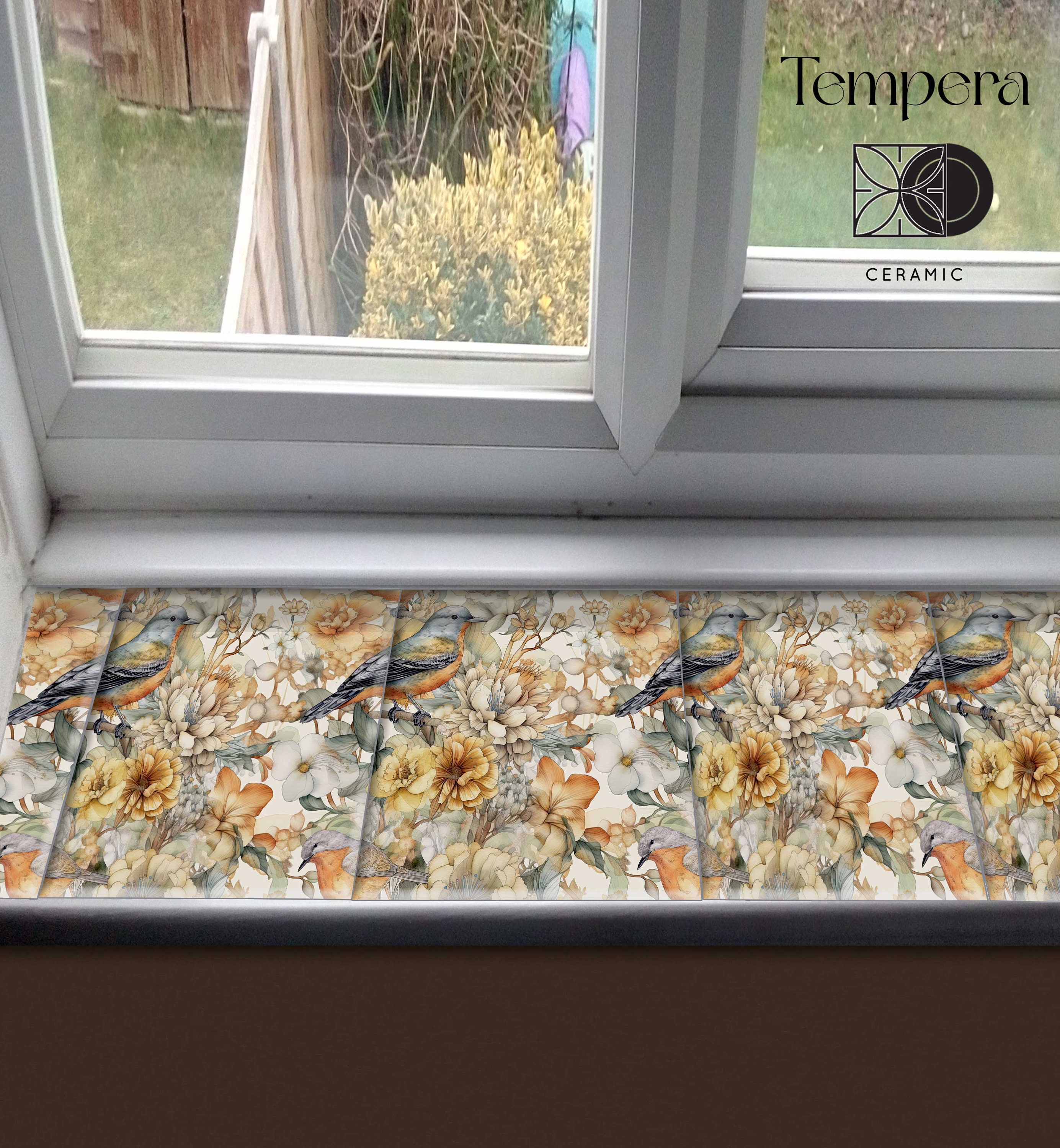 Floral Window Sill Tiles, Custom Size Window Sill Tiles, Bird ...