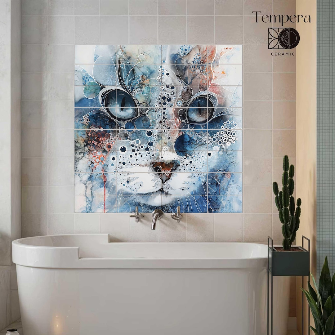 Abstract Cat Tiles Mural Backsplash, Cat Lovers Tiles Decor, Accent ...