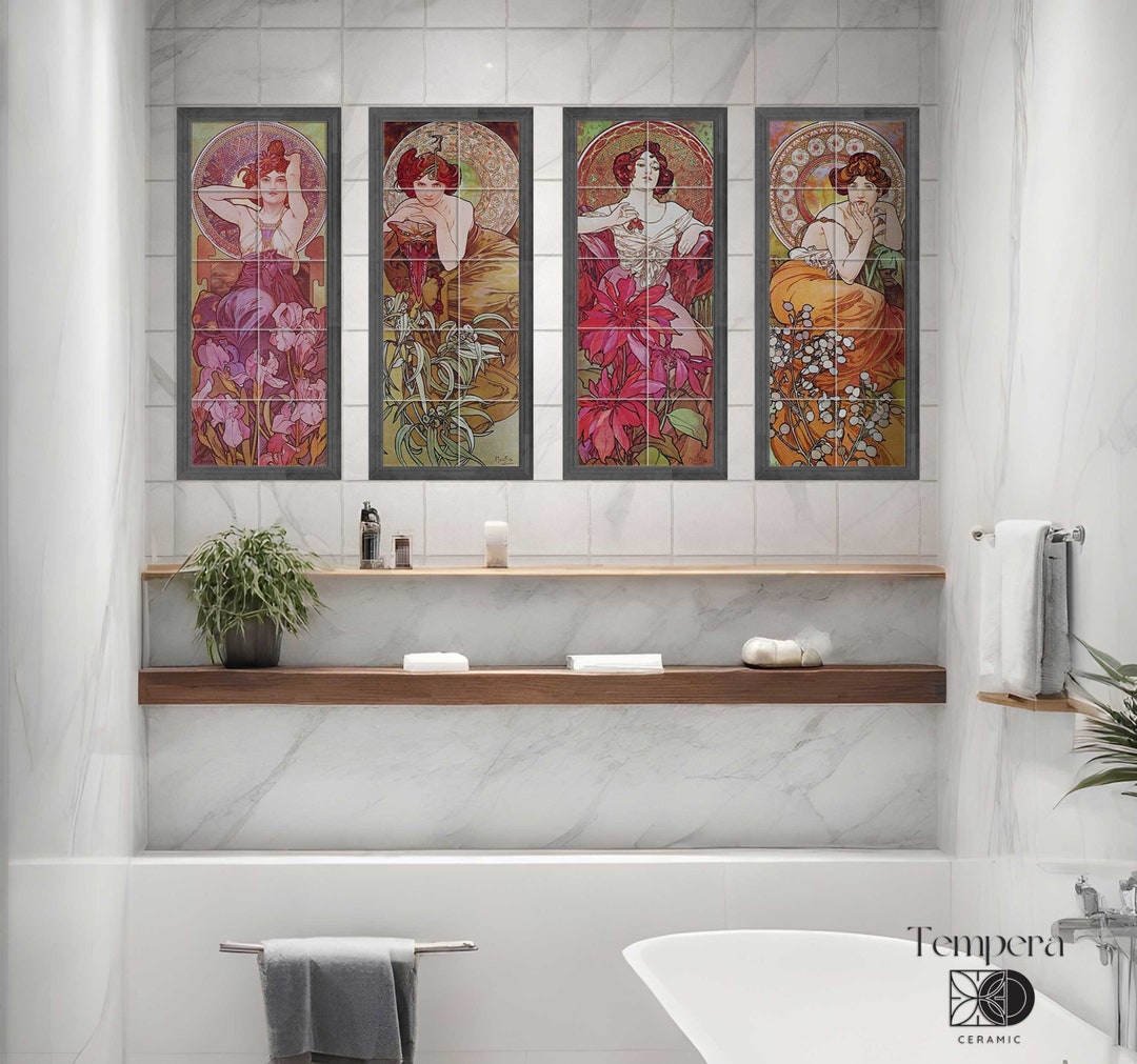 Alphonse Mucha - Gemstones Tiles Mural, Mucha Border Tiles - Etsy
