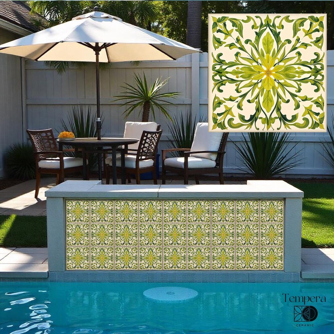 Lime Green Pool Tiles Pattern, Frost Proof Pool Tiles, Waterline Tiles ...