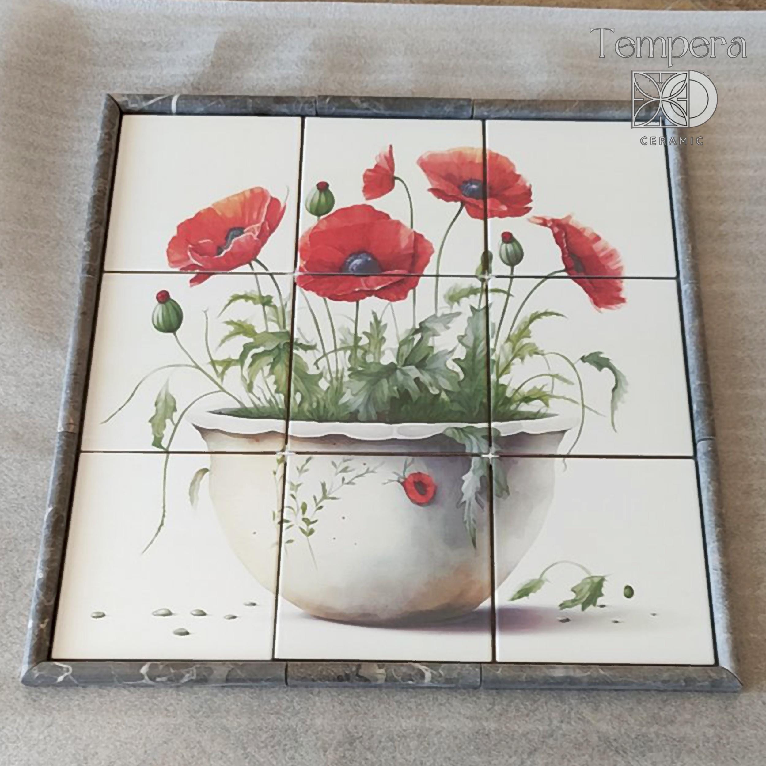 Poppies Backsplash Tile Mural, Poppy Frame Tiles, Flower Mural Tiles ...
