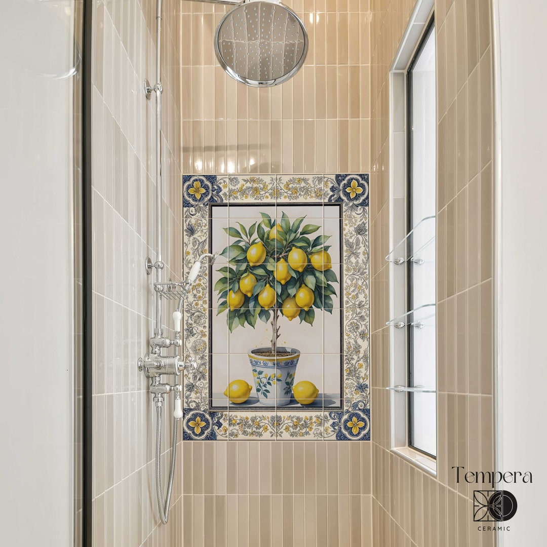 Lemon Tree Tile Mural: Handcrafted Ceramic or Marble Frame - Etsy