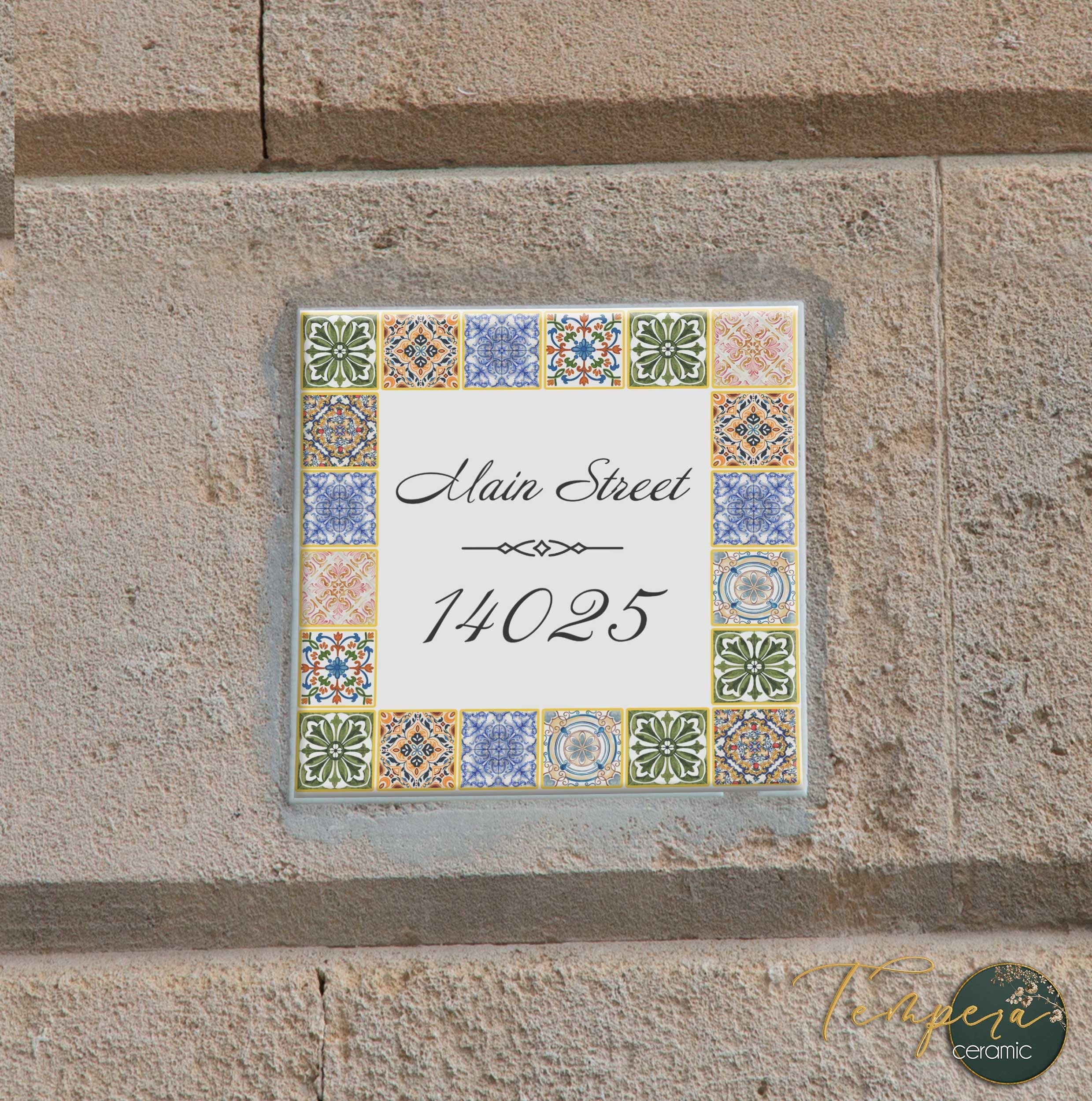 Iberian Style House Address Plaque, Tiled Style Plaque, Custom Ceramic ...