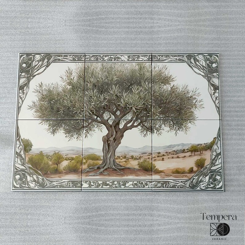 Olive Tree Kitchen Backsplash Tile Mural With Marble Frame - Etsy
