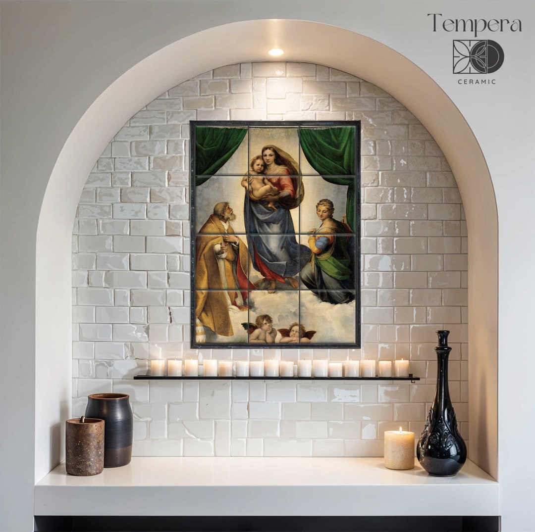 Religious Tiles Mural - the Sistine Madonna by Raphael Sanzio, Prayer ...