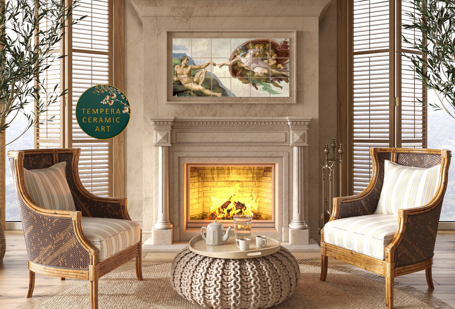 The Creation of Adam Tiles Mural by Michelangelo, Religious Tile Mural ...