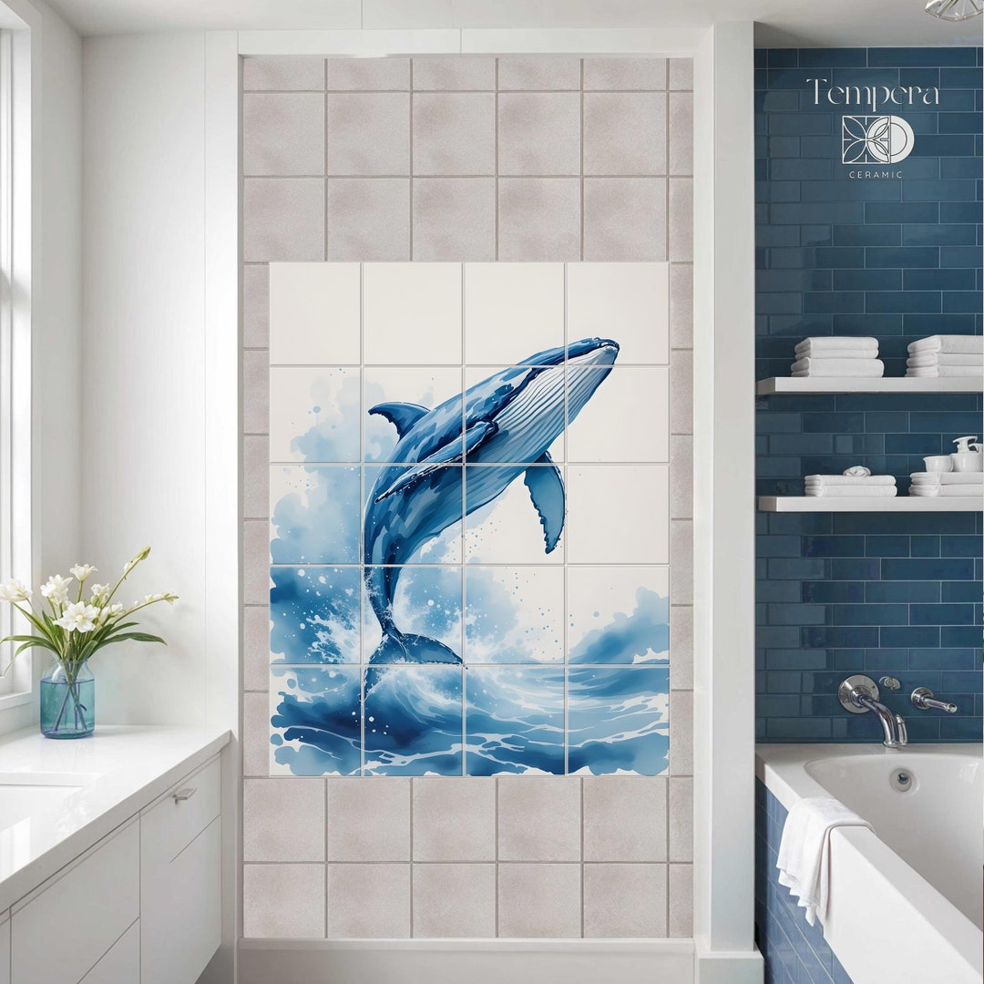 Whale Tiles Bathroom Backsplash, Nautical Shower Niche Tiles Mural - Etsy
