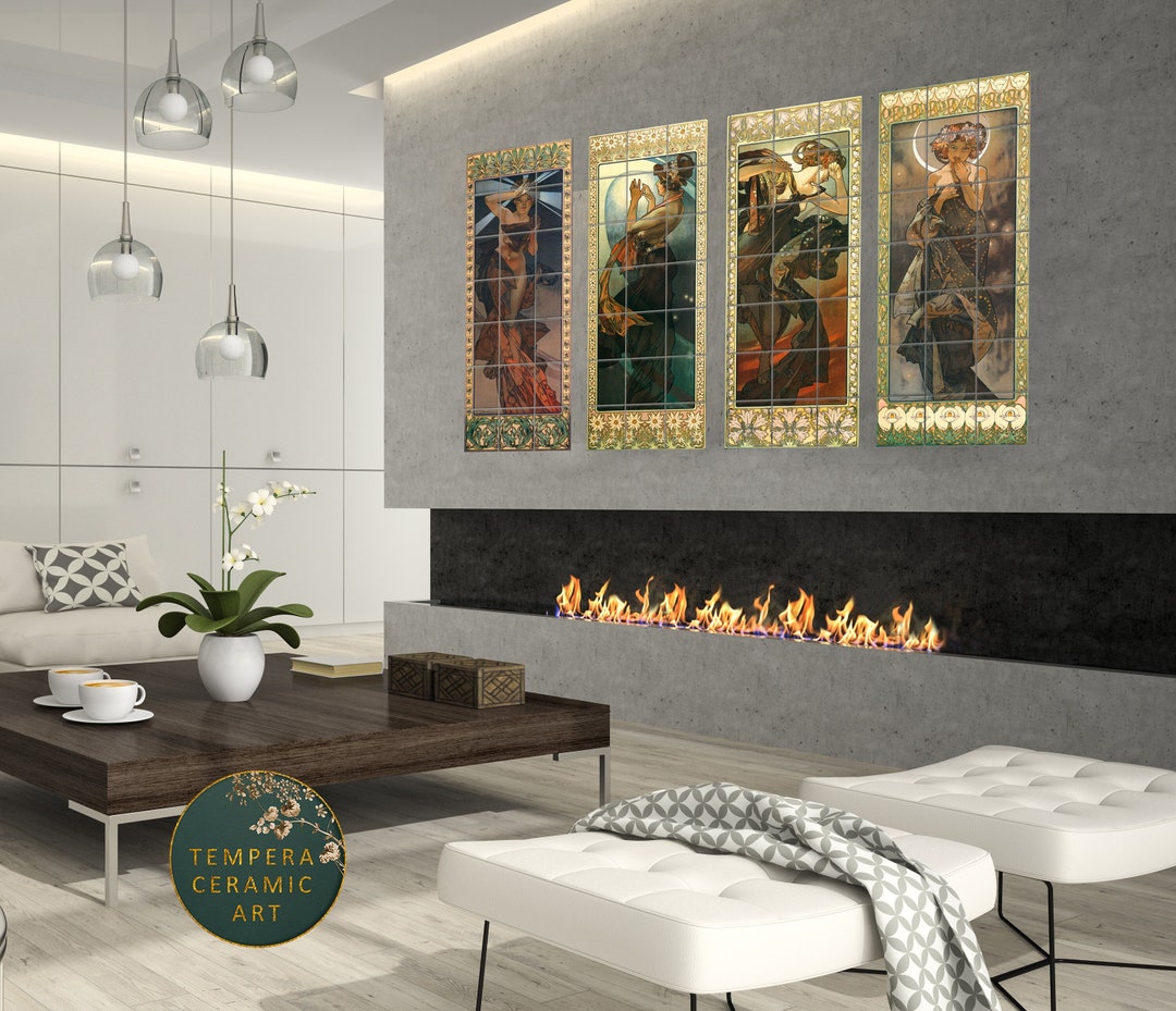 Tiles Art Installation, Moon and Stars by Mucha Tiles Mural - Etsy