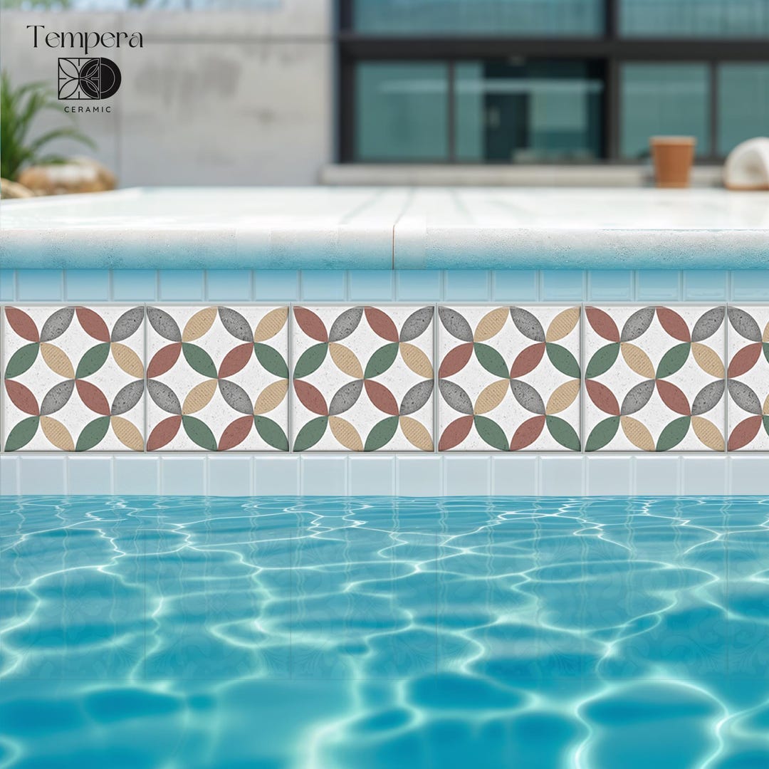 Petals Waterline Pool Tiles, 6x6 Pool Tiles Decor, Waterline Border ...