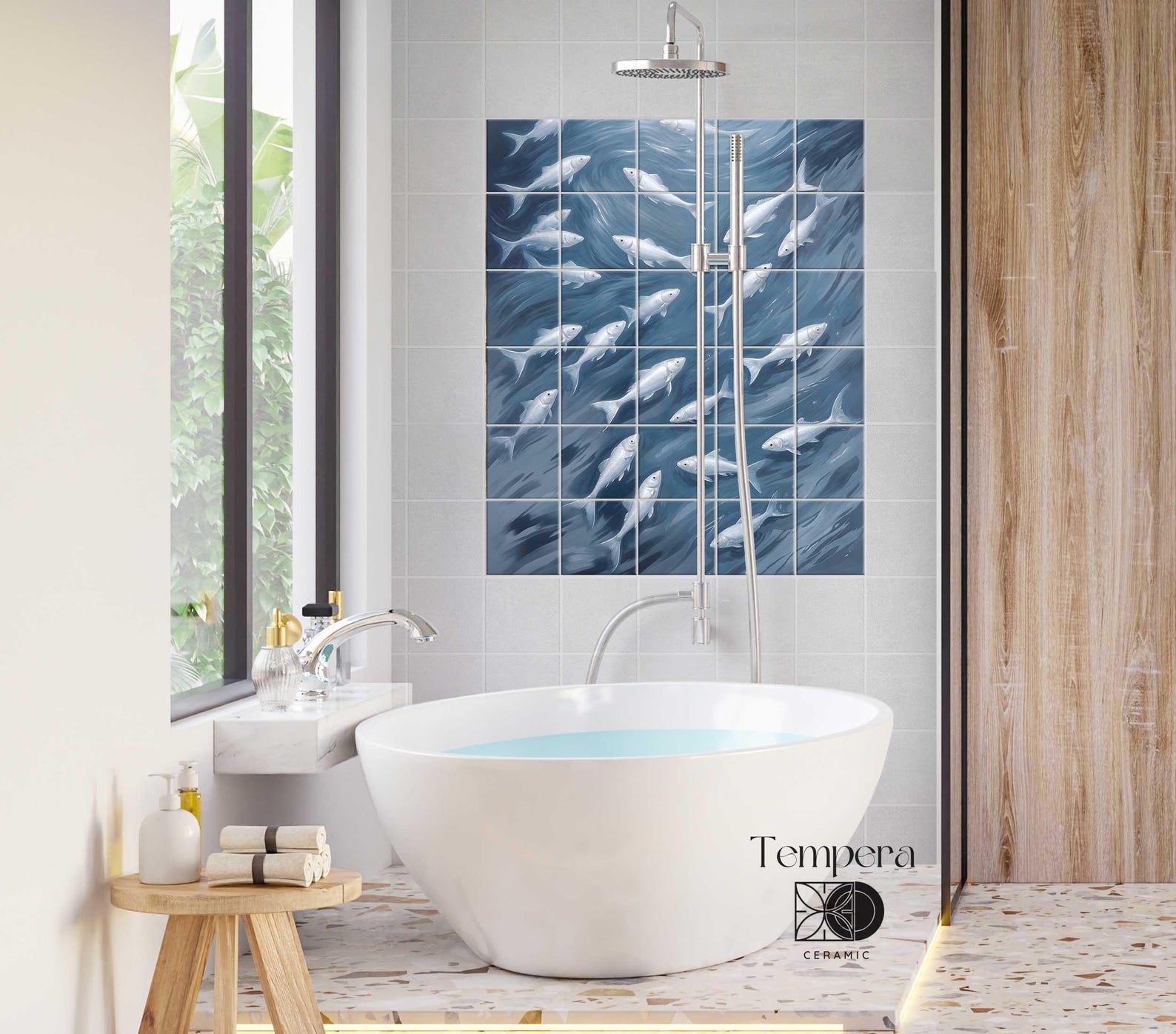 School of Fish Tiles Mural, Fish Bathroom Tile Decor, Fish Tiles for ...