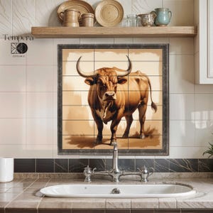 Bull Backsplash Tiles Mural, Ceramic Kitchen Backsplash With a Bull - Etsy