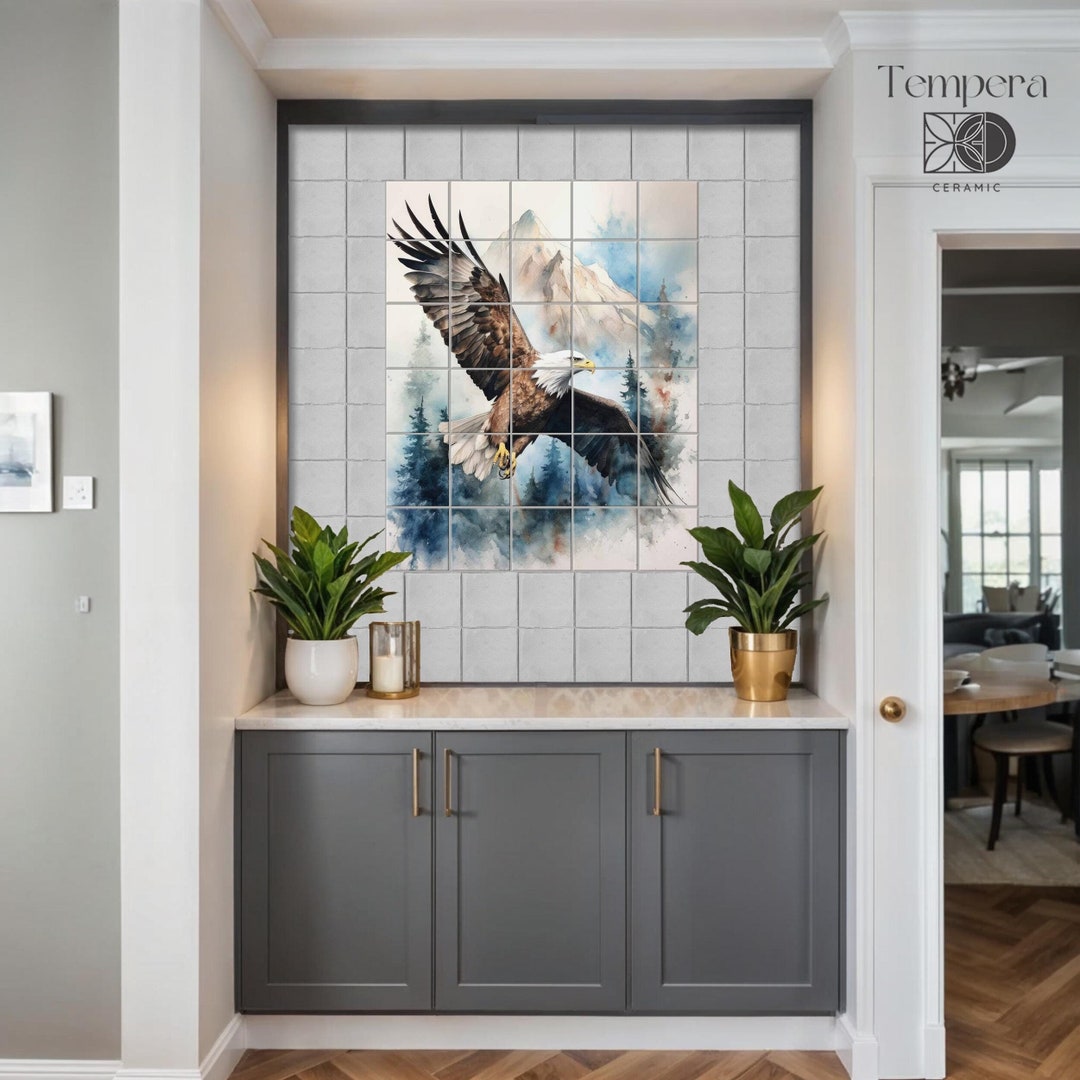 Eagle Tiles Mural for Nook Decoration, Unique Tiles Backsplash With a ...