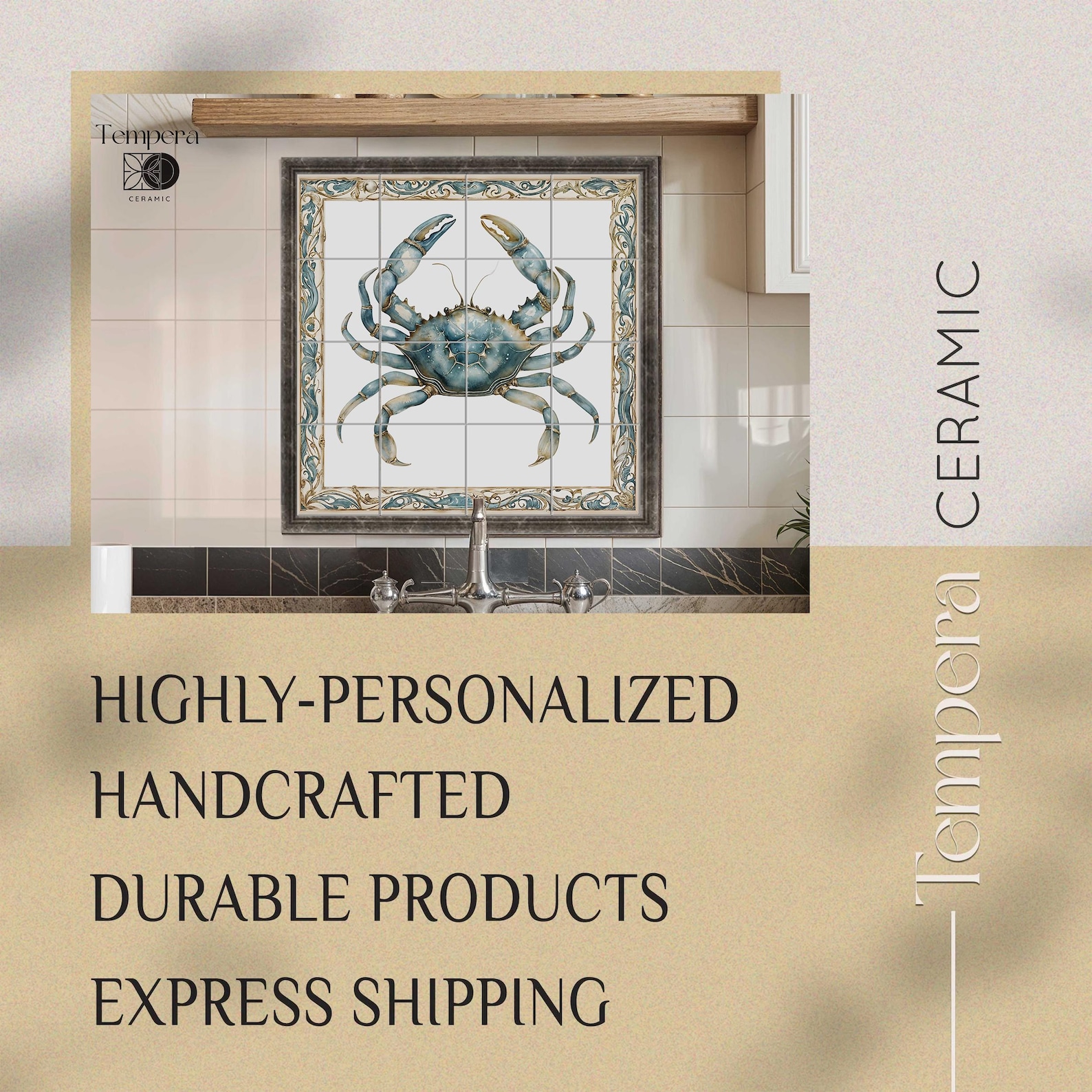 Crab Tile Mural in Marine Style, Crab Backsplash Tiles - Etsy