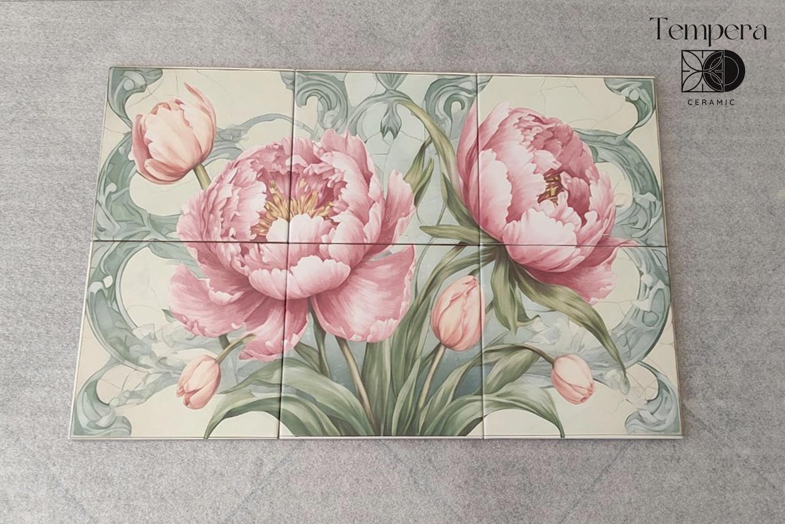 Kitchen Backsplash Tiles, Peonies in Art Nouveau Style, Floral ...