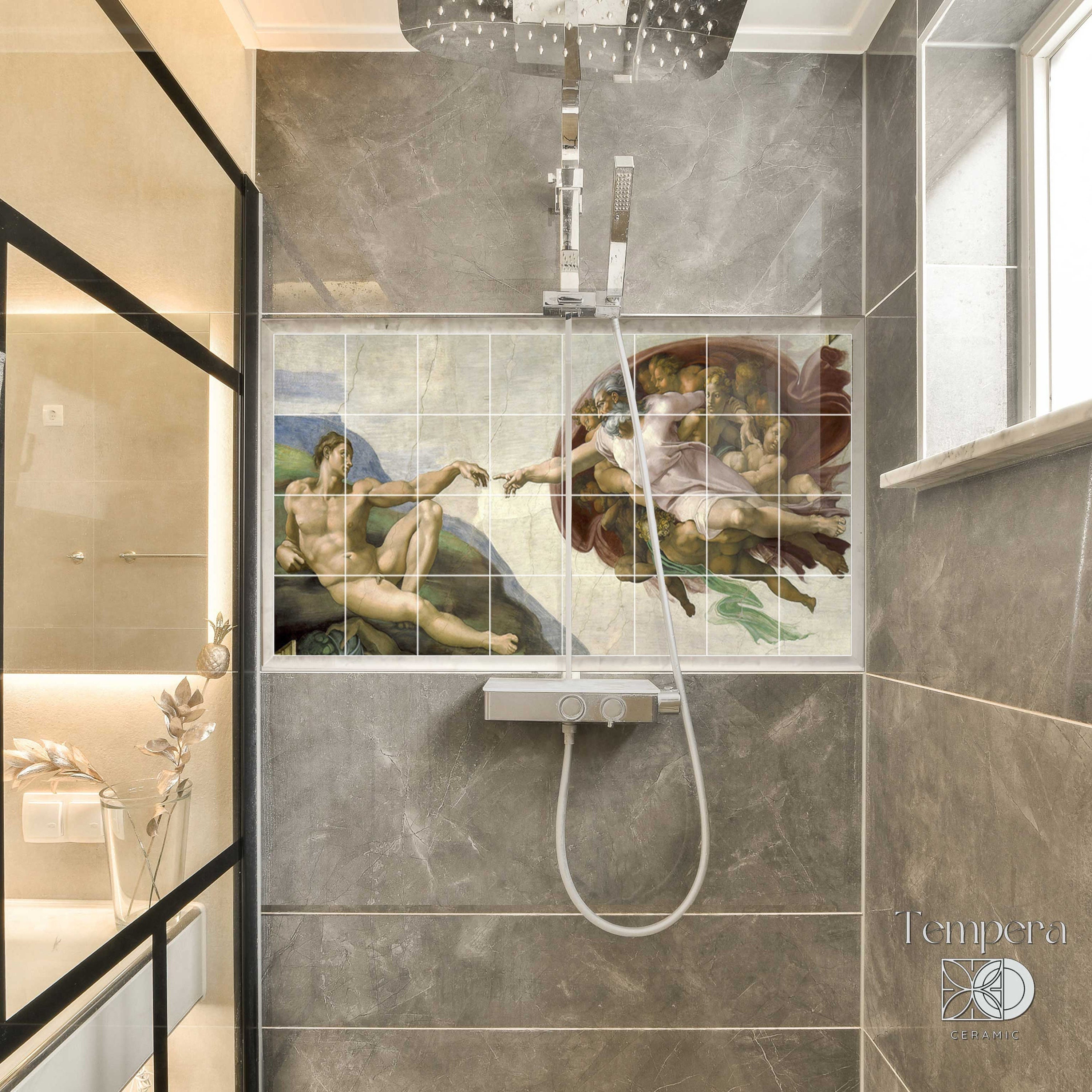 The Creation of Adam Tiles Mural by Michelangelo, Religious Tile Mural ...