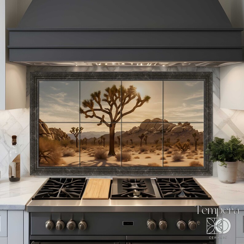 Backsplash Joshua Tree Tiles Mural, Marble Picture Frame, Desert Scene ...
