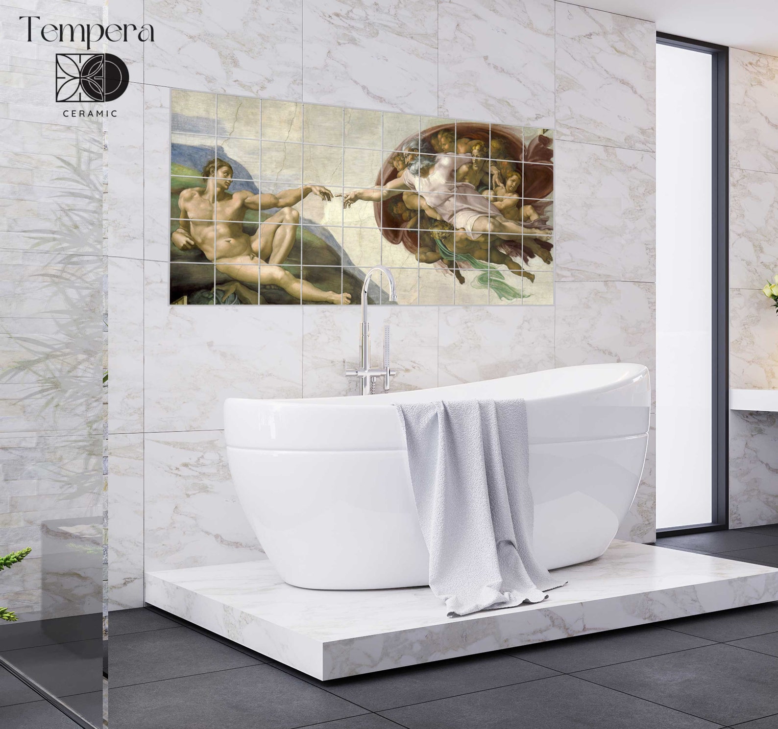 The Creation of Adam Tiles Mural by Michelangelo, Religious Tile Mural ...