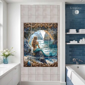 Mermaid Tile Mural: Romantic Turquoise Bathroom Decor - Etsy