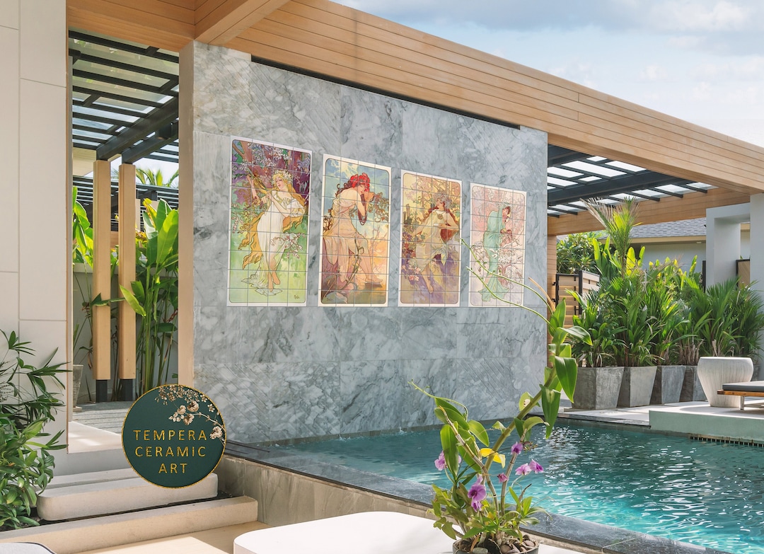 The Four Seasons Tiles Mural Mucha Border Tiles - Etsy