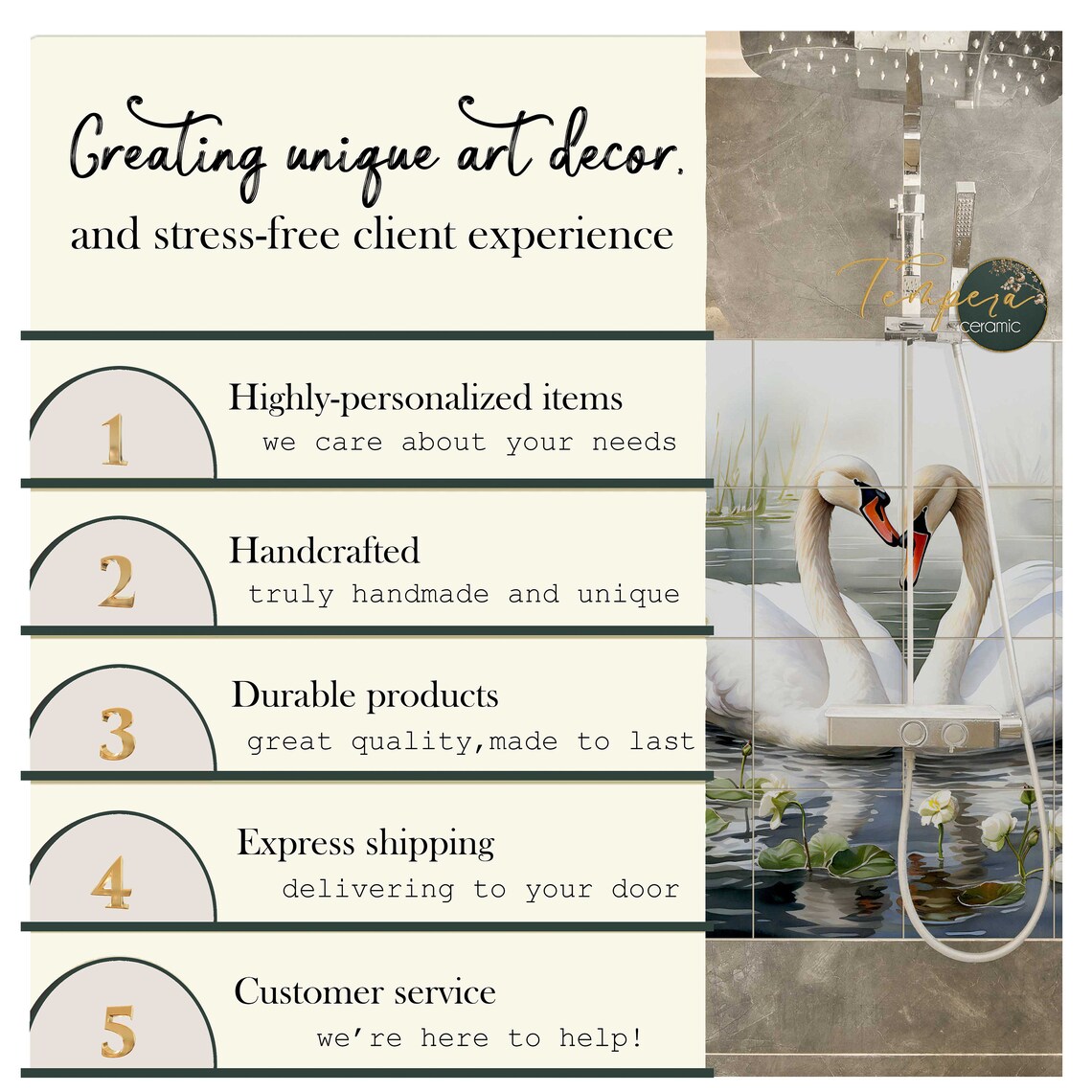 Swan Shower Niche Tile Mural, Unique Look Tile Mural, Swan Bathroom ...