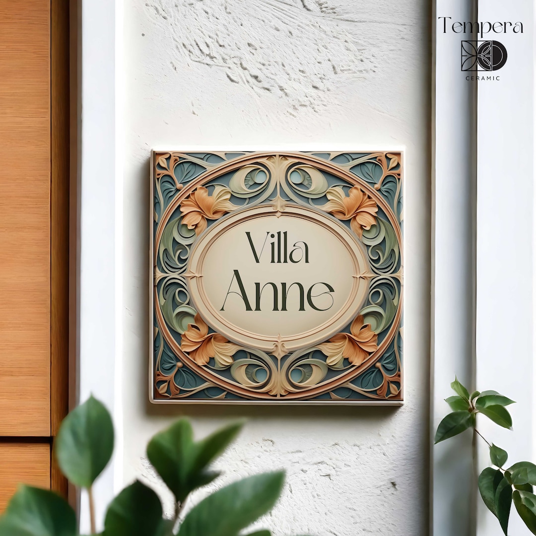 Art Nouveau House Plaque, Custom House Plaque Design, Address Tile in ...