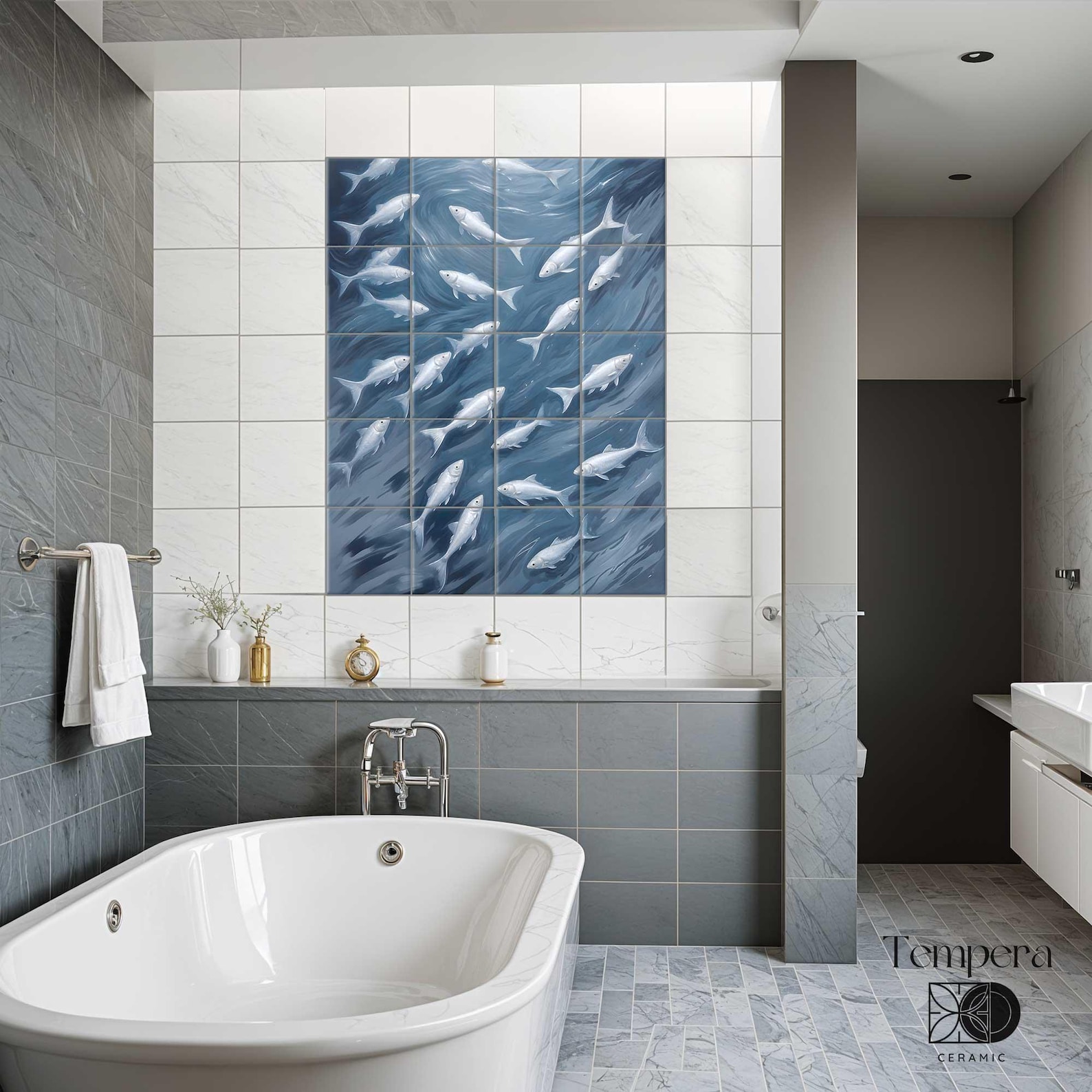 School of Fish Tiles Mural, Fish Bathroom Tile Decor, Fish Tiles for ...