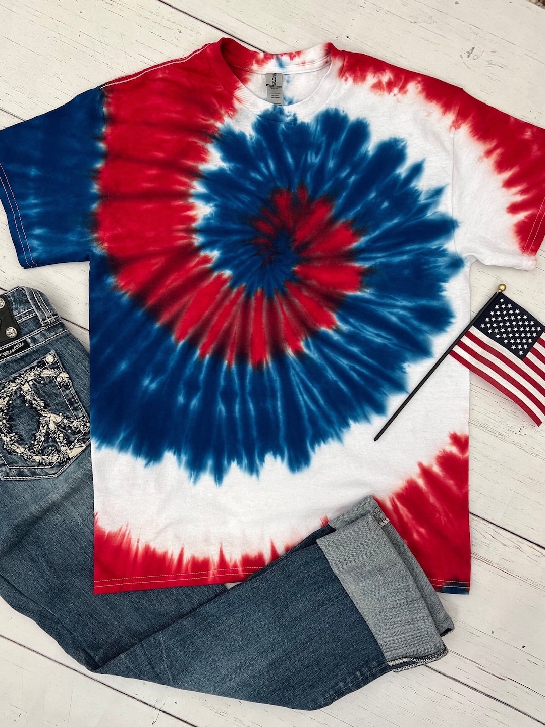 4th of July, Red, White, and Blue Tie Dye Shirt, Large Band Spirals. - Etsy