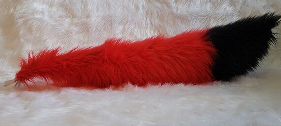 Red/Black furry fox belt loop tail fox tail fursuit tail | Etsy