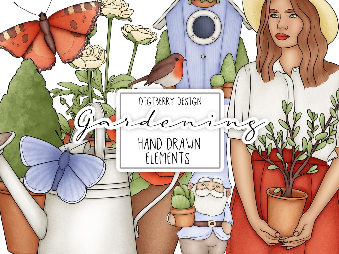 Gardening Theme Hand Drawn Clip Art Set - Etsy