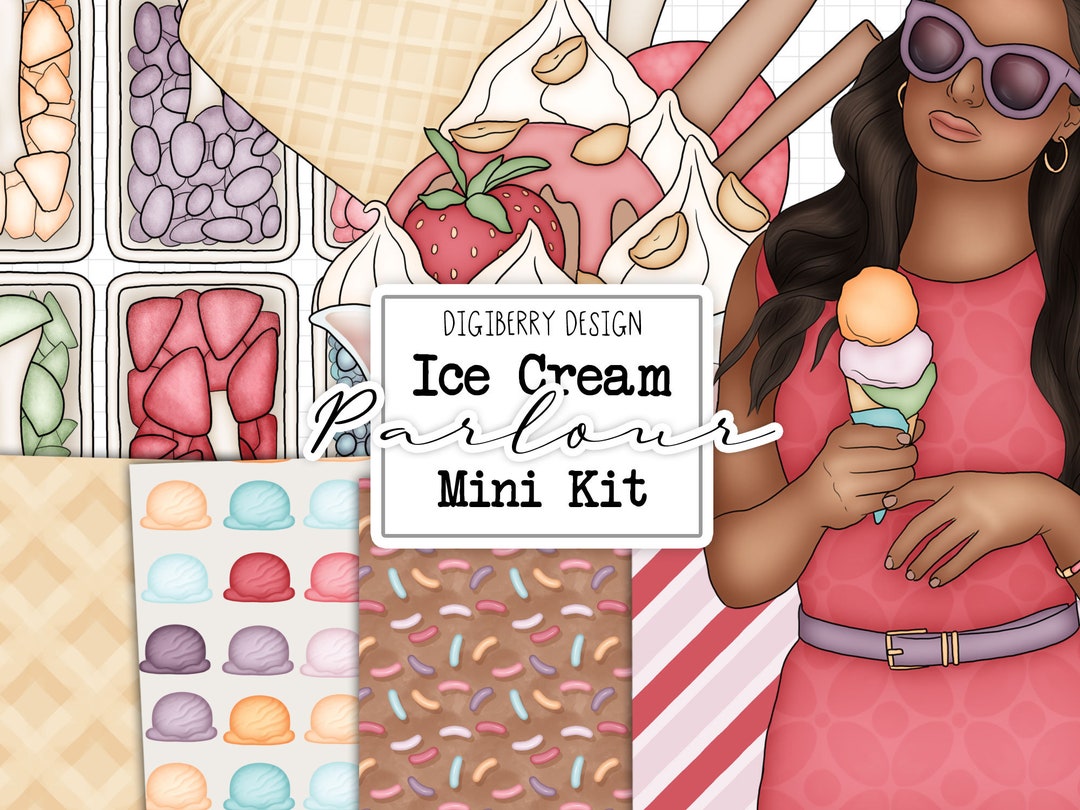 Ice Cream Summer Parlour Hand Drawn Clip Art Illustration Mini Kit ...