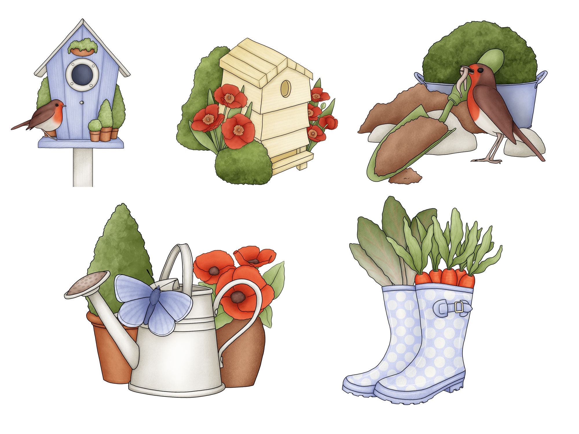 Gardening Theme Hand Drawn Clip Art Set - Etsy