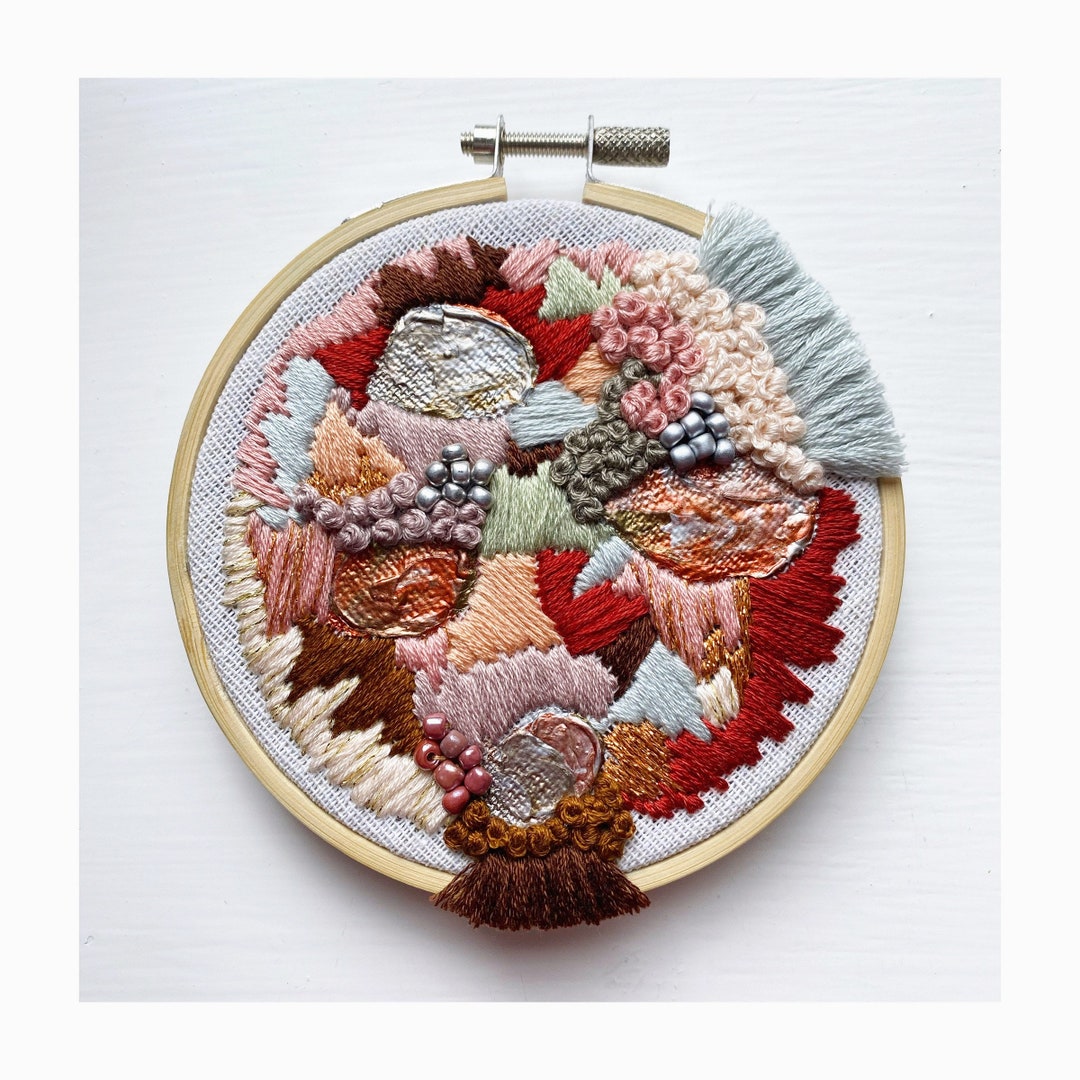 Embroidery Abstract Art, Hand Embroidery Wall Art, 3D Embroidery Hoop ...