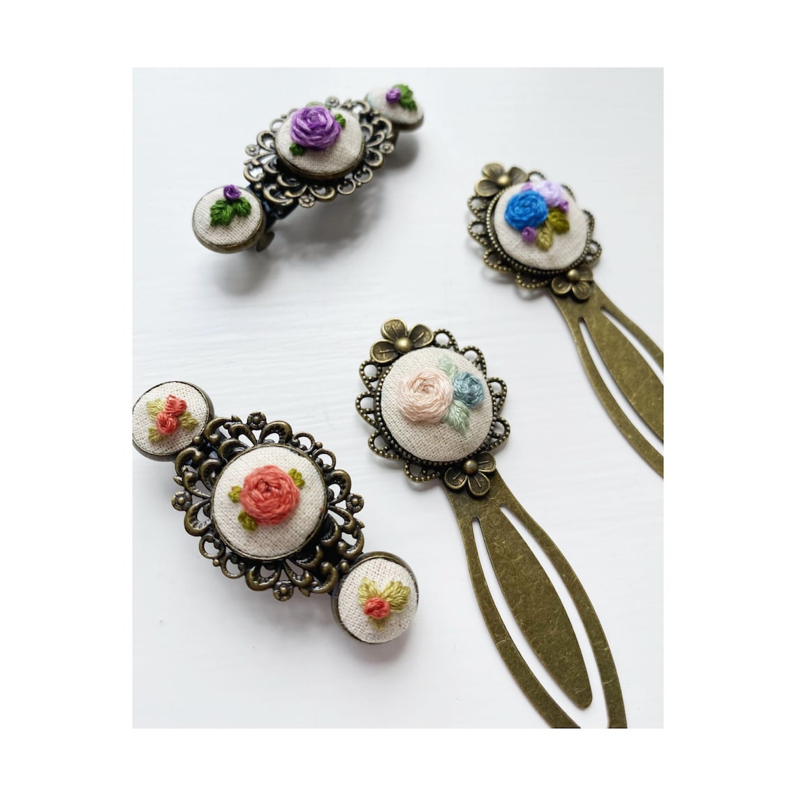 Embroidered hair clip Handmade hair grip Flower hair | Etsy