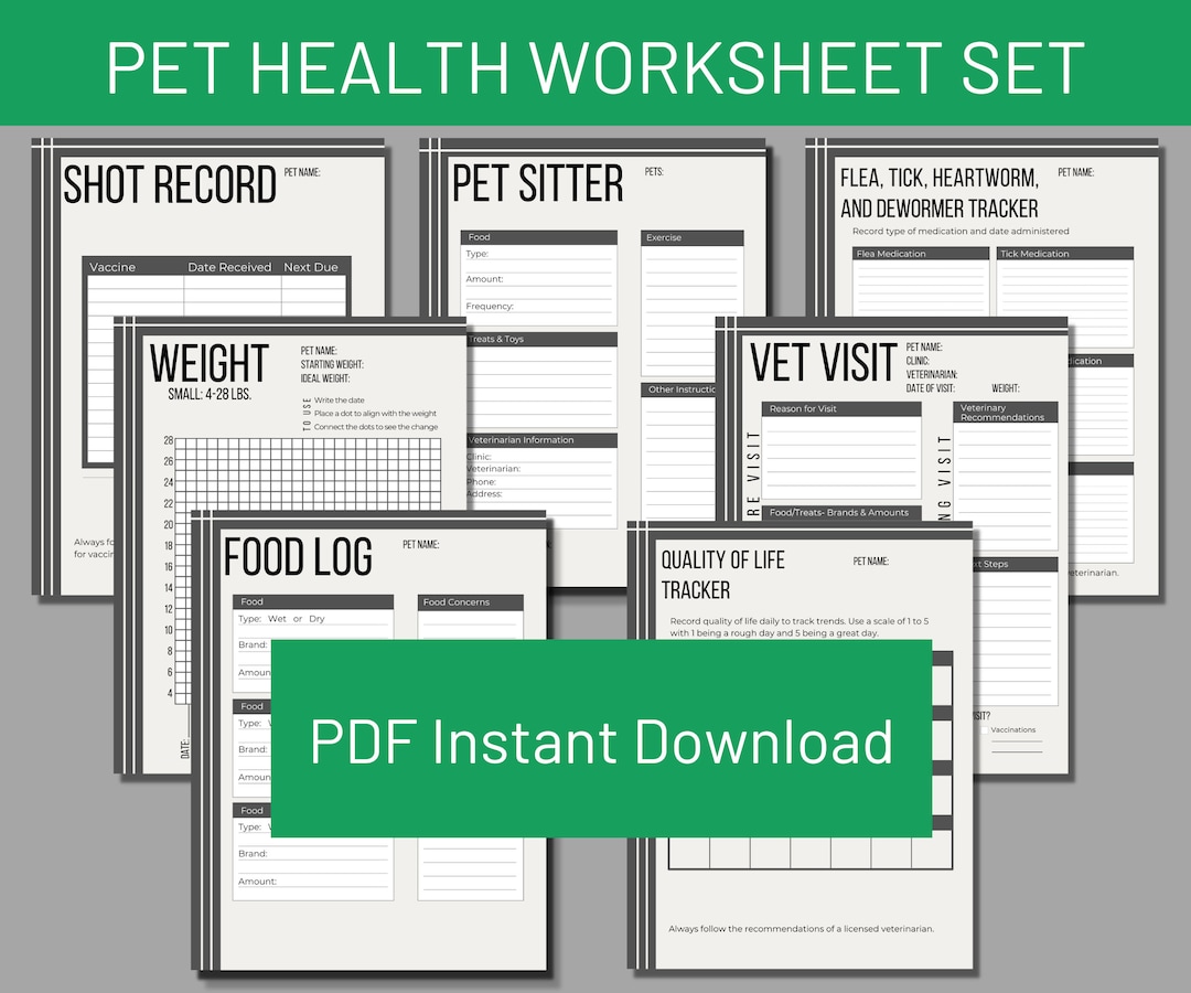 Pet Health Worksheet Bundle- Printables to Track Your Pet's Health - Etsy