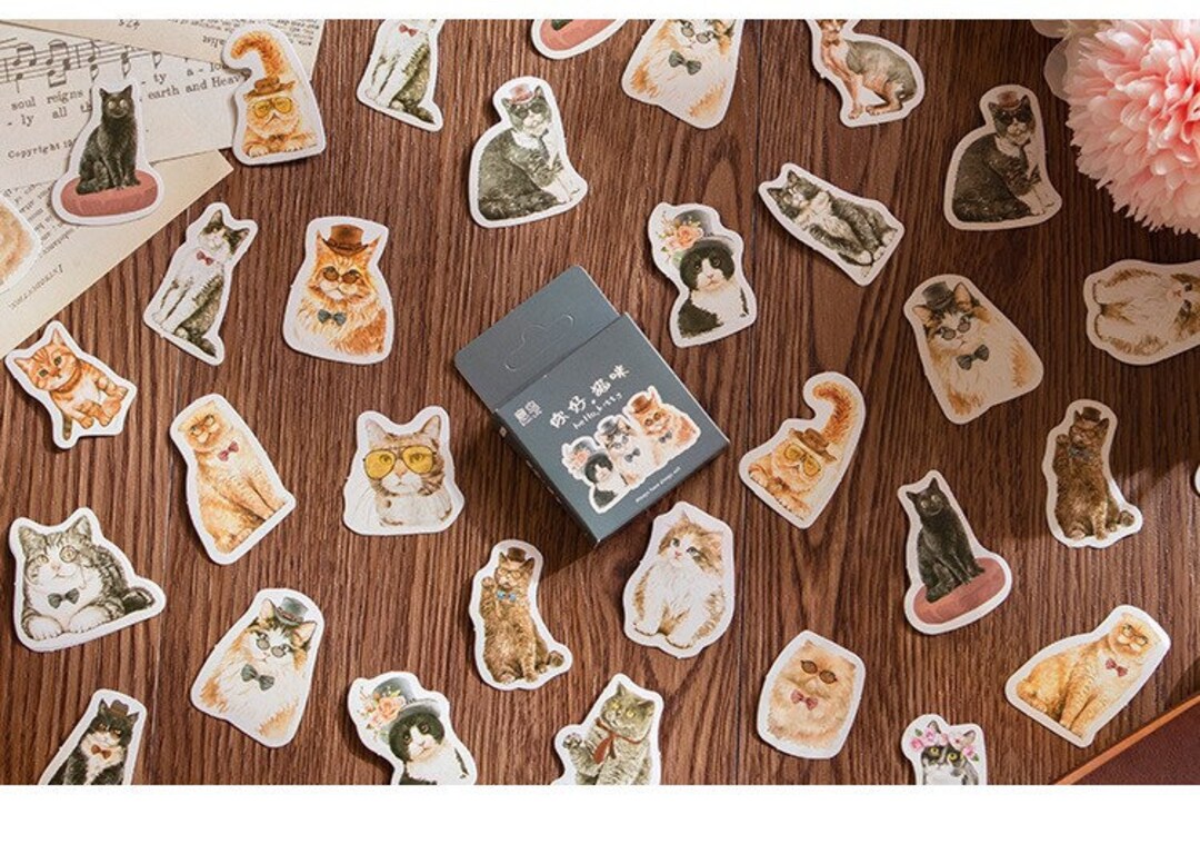 45pcs of Polite Cat Box Stickers Set Dairy Kitty Bullet Journal ...