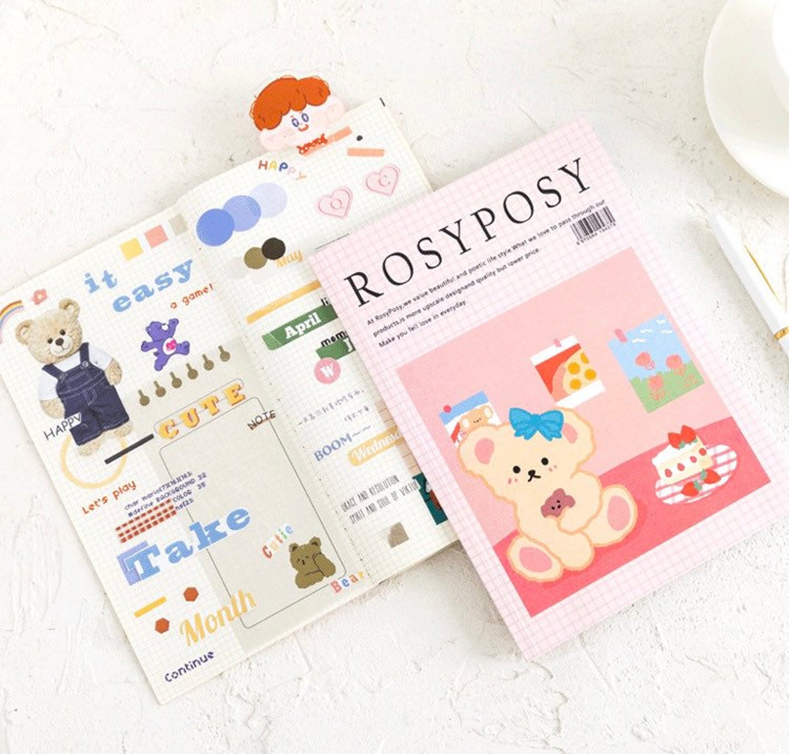 20 Sheets Rosy Posy Daily Life Sticker Book | Cute Stickers | Vintage ...