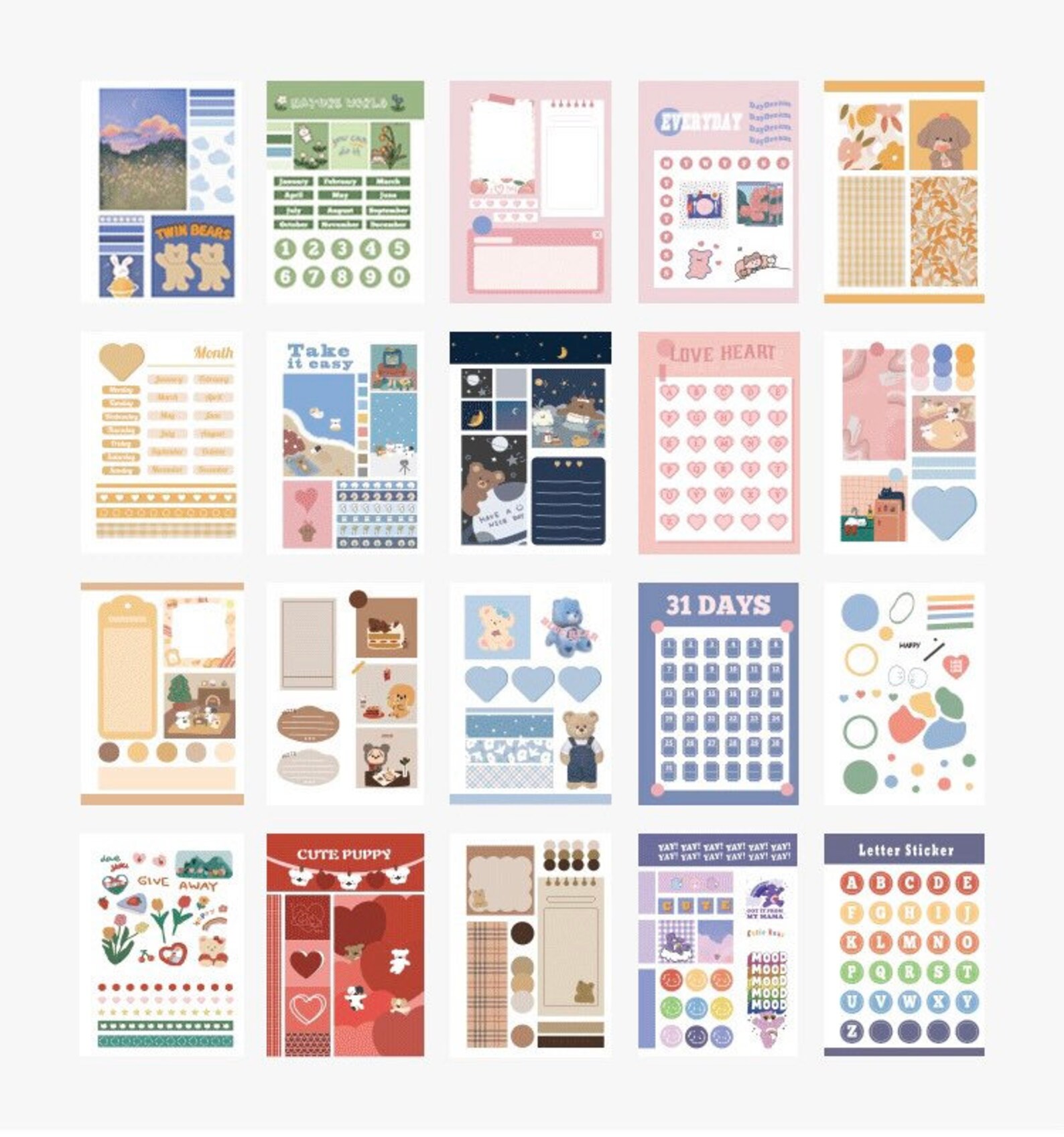 20 Sheets Rosy Posy Daily Life Sticker Book Cute Stickers | Etsy