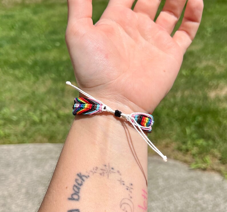 LGBTQA+ Progress Pride Square Knot Adjustable Bracelet - Etsy