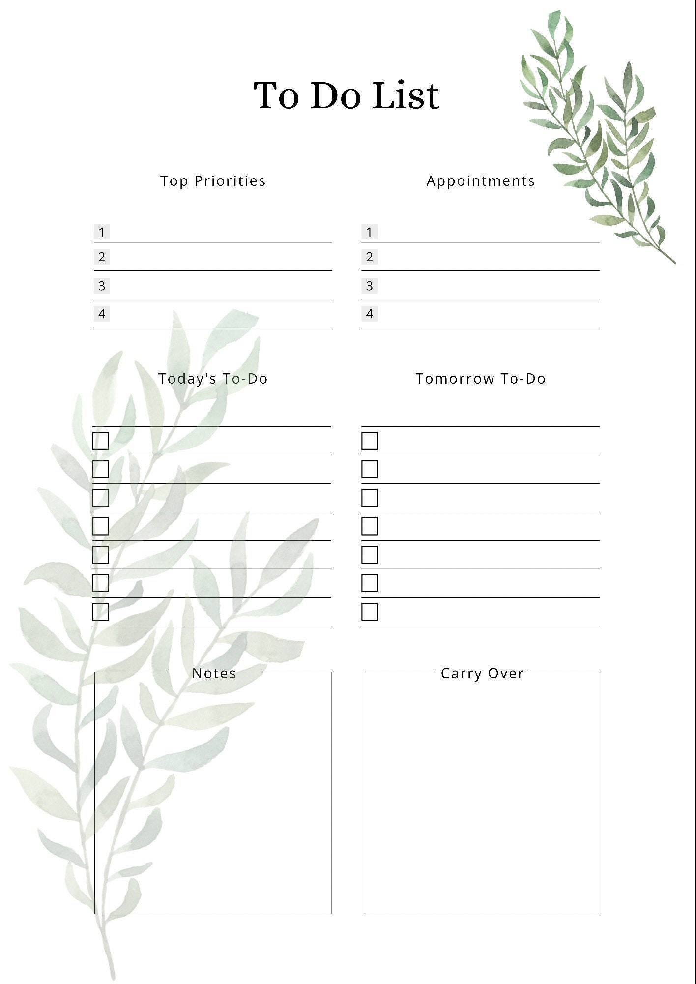 Printable Eucalyptus Leaf To Do List | Etsy