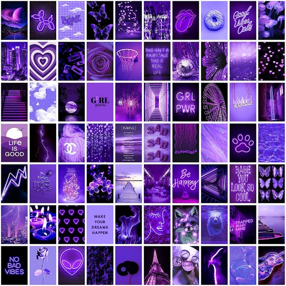 Purple Wall Collage Kit Aesthetic Pictures Decoración De La Etsy México