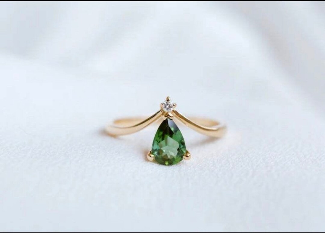 Pear Cut Green Tourmaline Ring: Sterling Silver Promise Ring - Etsy