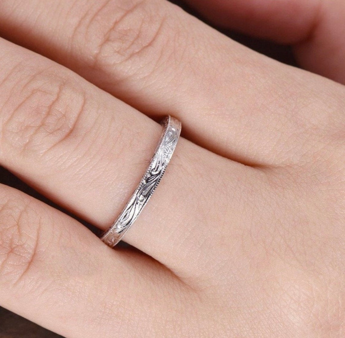Floral Engraved Sterling Silver Band, Vintage Wedding Ring - Etsy