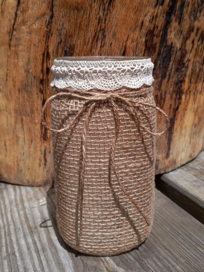 Farmhouse Rustic Mason Jars (wide Mouth) With Burlap, Lace and Twine - Etsy