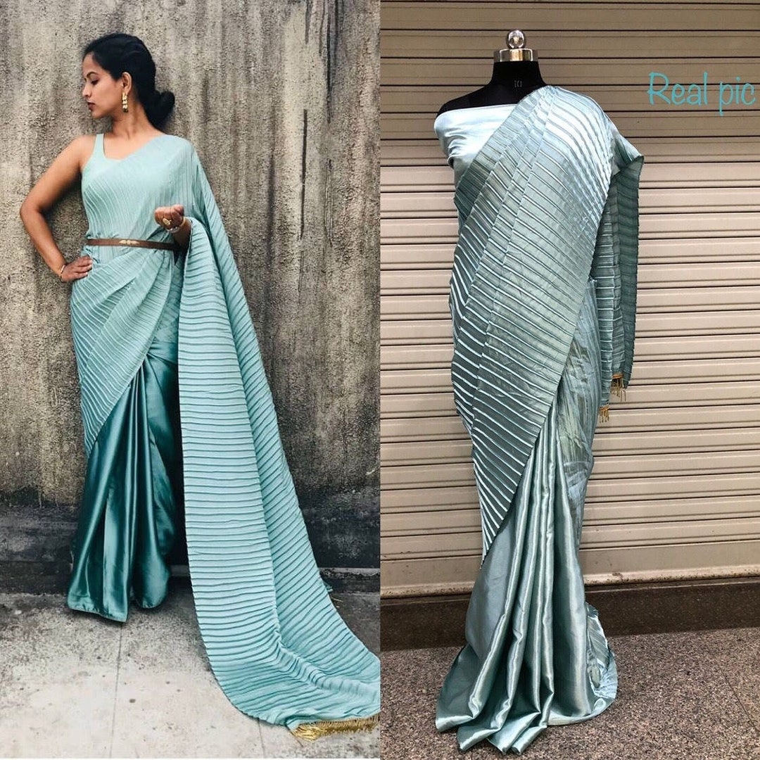 New Arrivals Beautiful Premium JAPAN SATIN Silk Pleated Saree Party ...