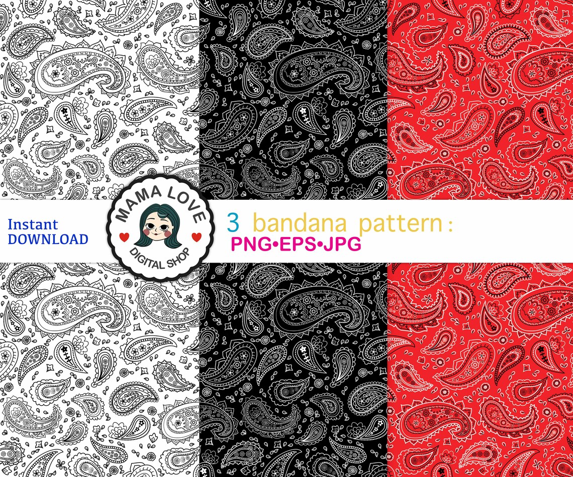 3 Beautiful Seamless Bandana Pattern 02 -transparent Background, PNG ...