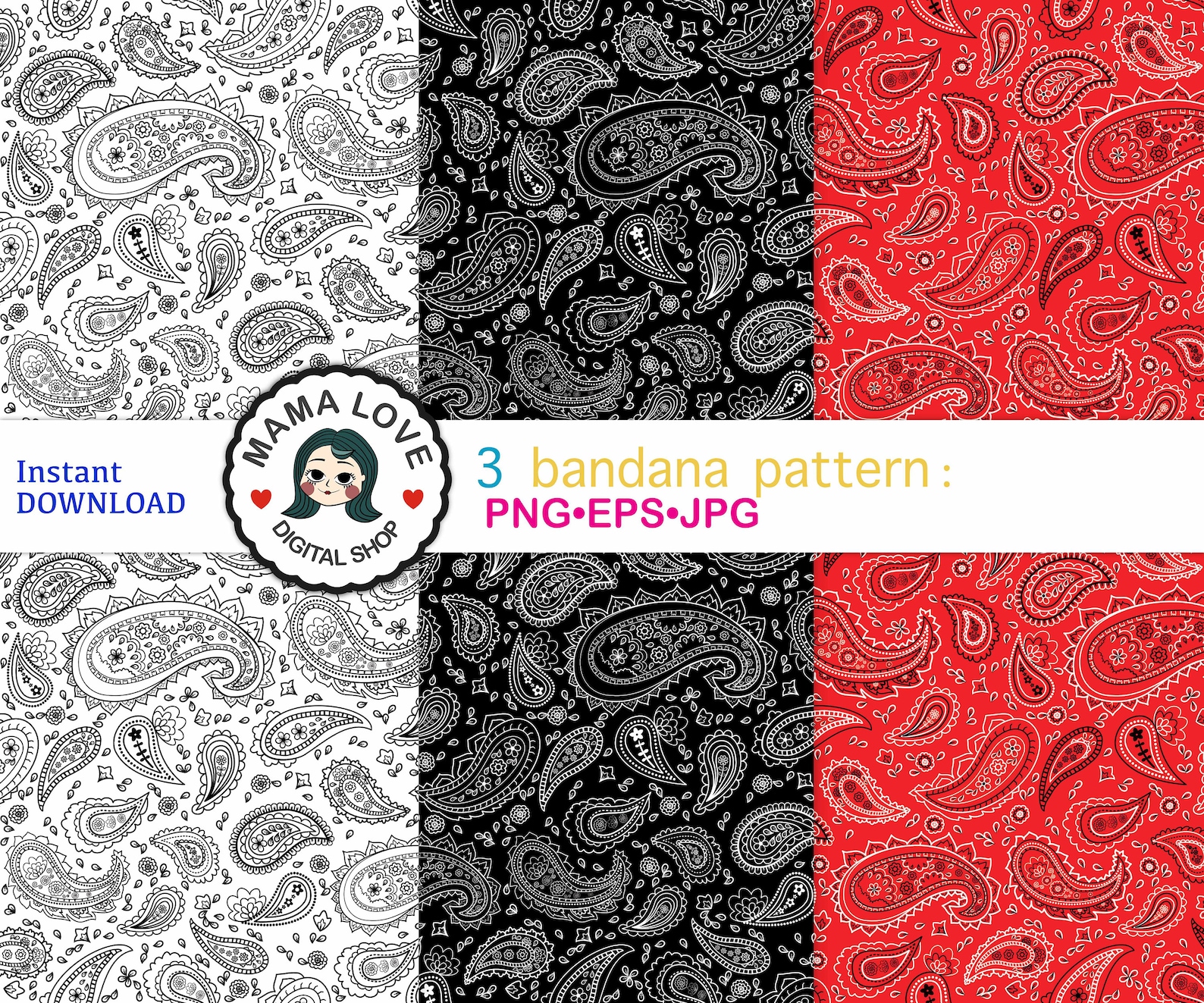 3 Beautiful Seamless Bandana Pattern 02 -transparent Background, PNG ...