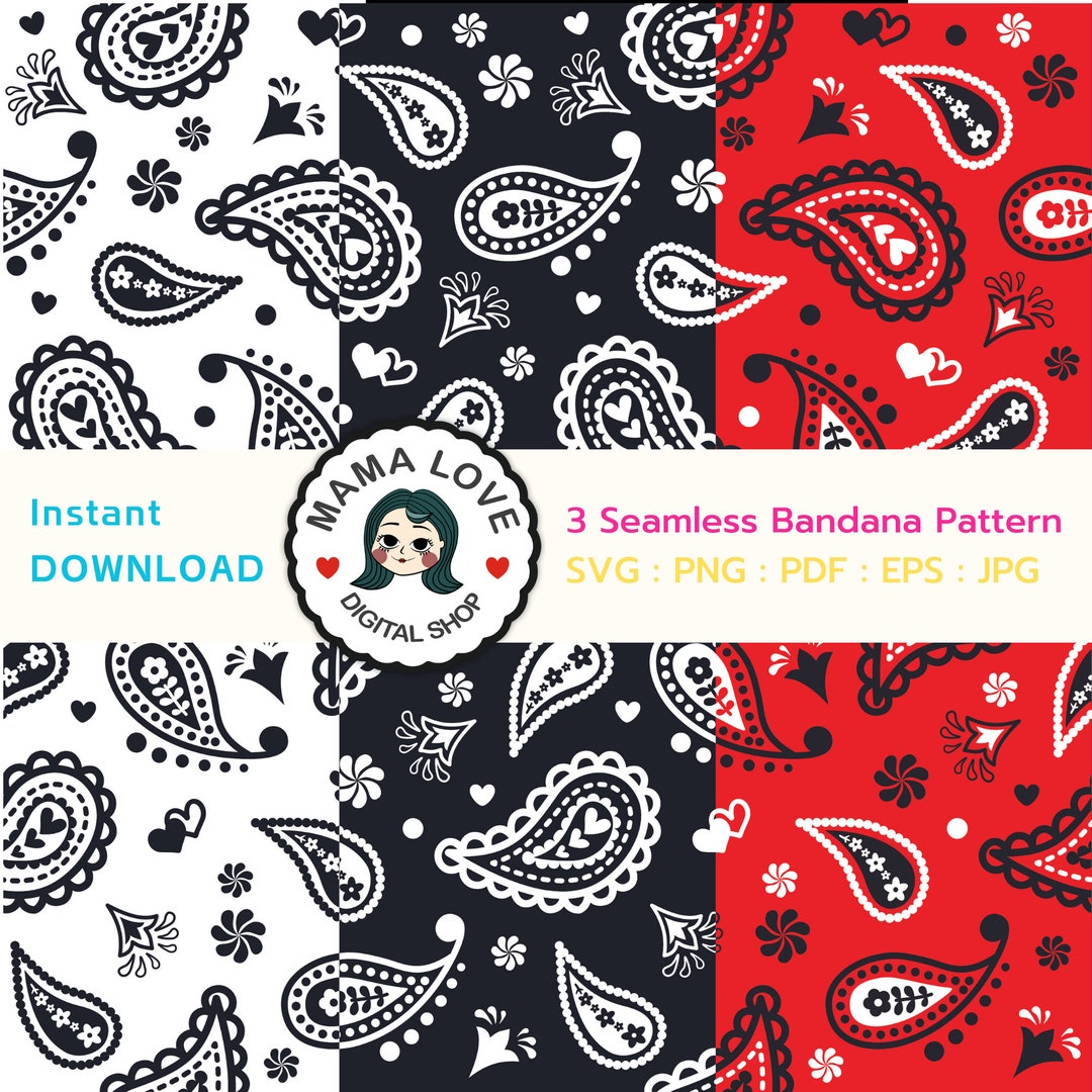 Love Bandana Paisley Pattern, Seamless Bandana Svg Bandana Print SVG ...
