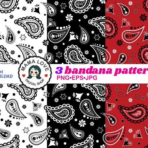 3 Seamless Bandana Pattern01 transparent Background PNG - Etsy
