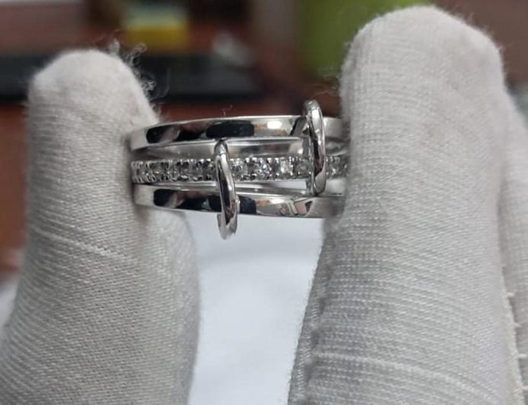 Diamond Connected Stacker Gold Linked Spinner Ring, Moissanite Handmade ...