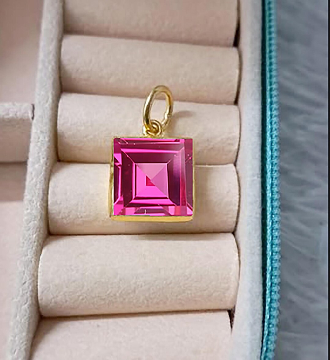 Squire Cut Pink Sapphire Solitaire Pendant, 14k Gold Vermeil ...